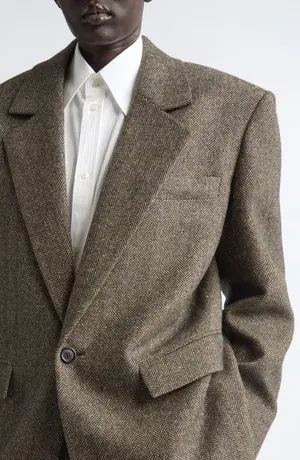 Saint Laurent Wool Herringbone Long Jacket