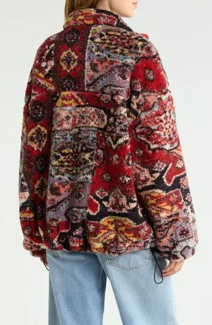 BDG URBAN OUTFITTERS Mae Print Fleece Zip Front Sweatshirt