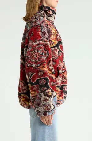 BDG URBAN OUTFITTERS Mae Print Fleece Zip Front Sweatshirt