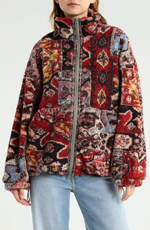 BDG URBAN OUTFITTERS Mae Print Fleece Zip Front Sweatshirt