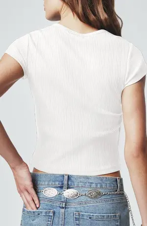 FLORENCE BY MILLS Ribbed Henley Short Sleeve T-shirt - Jet Stream