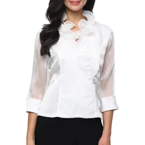 Alex Evenings Structured Ruffle Chiffon Top - Ivory