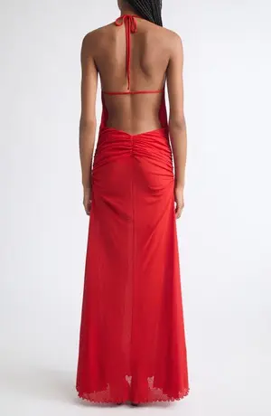 SIEDRES Ruched Mesh Halter Maxi Dress