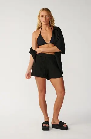 Rip Curl Textured Cotton Gauze Lounge Shorts - Black