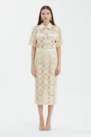 GIZIA Ecru Slit Midi Pencil Skirt