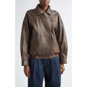 R13 Leather Bomber Jacket With Removable Shearling Collar - Brown