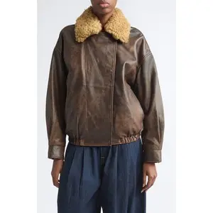 R13 Leather Bomber Jacket With Removable Shearling Collar - Brown