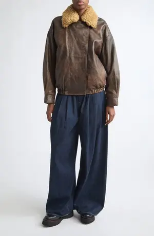 R13 Leather Bomber Jacket With Removable Shearling Collar