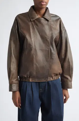 R13 Leather Bomber Jacket With Removable Shearling Collar