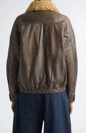 R13 Leather Bomber Jacket With Removable Shearling Collar