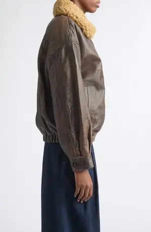 R13 Leather Bomber Jacket With Removable Shearling Collar