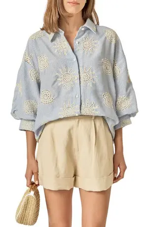 English Factory Striped Eyelet Embroidery Voluminous Shirt