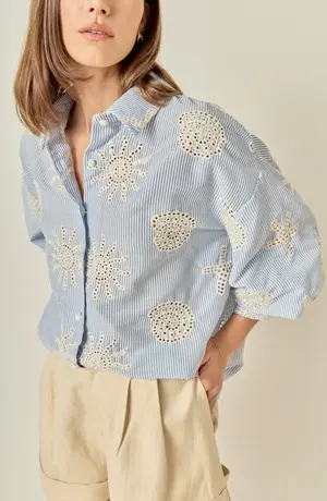 English Factory Striped Eyelet Embroidery Voluminous Shirt