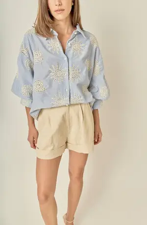 English Factory Striped Eyelet Embroidery Voluminous Shirt