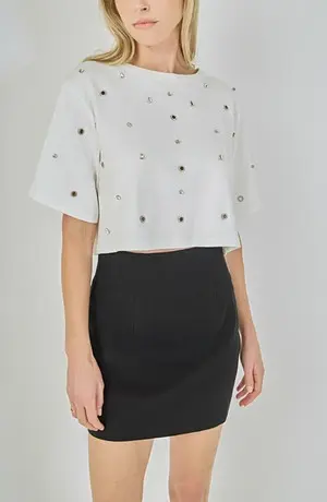 Endless Rose Rhinestone Embellished Crop T-shirt