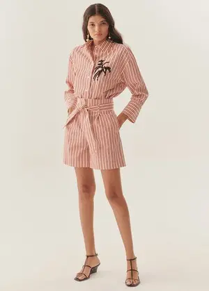 EXQUISE Raegan Striped Belted High-waisted Shorts