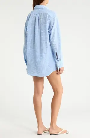 Hunza G Seersucker Button-up Shirt - Cornflower