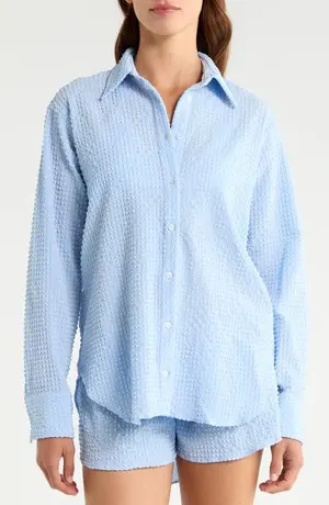Hunza G Seersucker Button-up Shirt - Cornflower