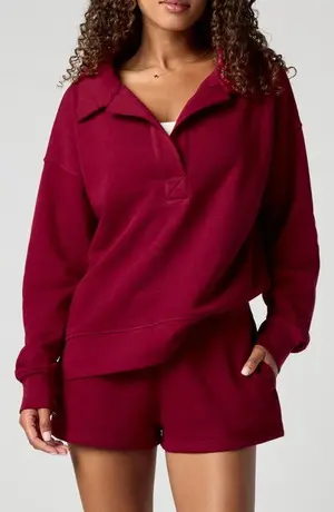 FLORENCE BY MILLS Polo Collar Sweatshirt - Crimson