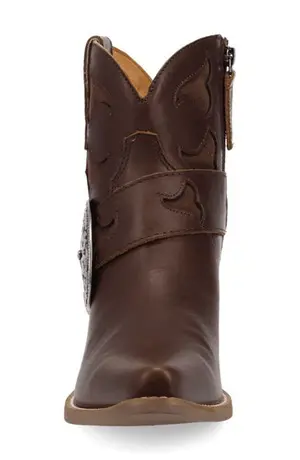 DINGO Saddle Up Western Boot With Etched Floral Buckle Hardware - Brown