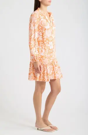 Lilly Pulitzer® Shaley Tunic Dress Floral Print, Ruffled Collar, Tiered Skirt