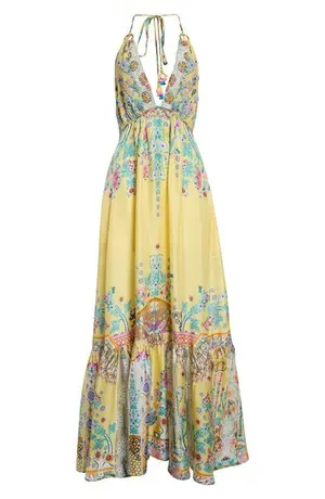 Camilla Beaded Silk Halter Maxi Dress