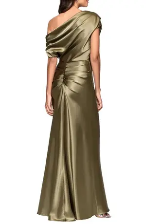 Betsy & Adam One-shoulder Satin Gown