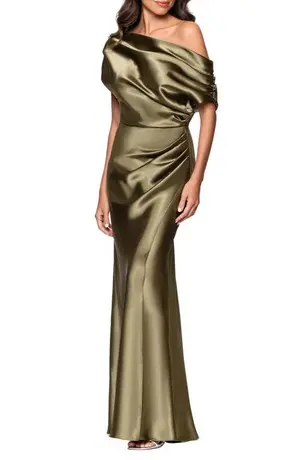 Betsy & Adam One-shoulder Satin Gown