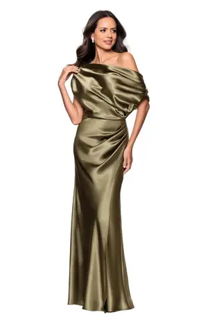 Betsy & Adam One-shoulder Satin Gown