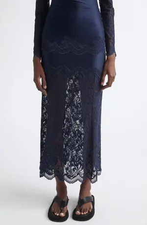 Rabanne Lace And Jersey Maxi Skirt - Deep Navy