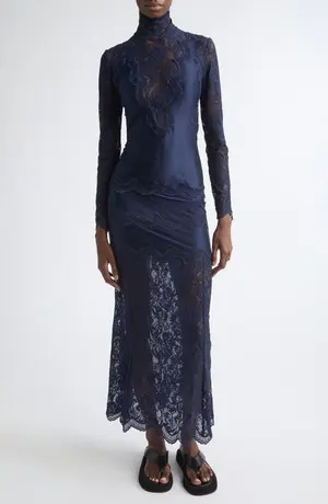 Rabanne Lace And Jersey Maxi Skirt - Deep Navy