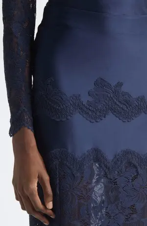 Rabanne Lace And Jersey Maxi Skirt - Deep Navy