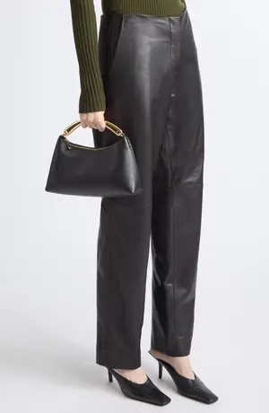 MANSUR GAVRIEL Rhea Metal Handle Leather Handbag - Black