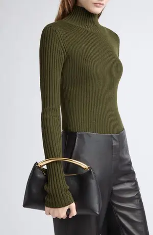 MANSUR GAVRIEL Rhea Metal Handle Leather Handbag - Black