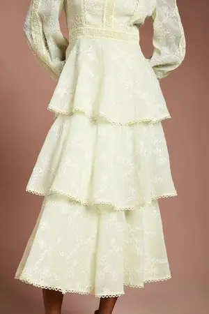 Coast Long Sleeve Embroidered Lace Tiered Midi Dress