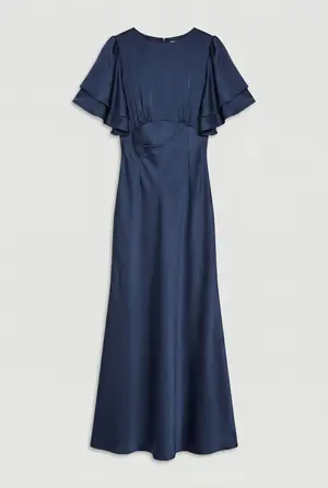 Coast High Neck Flutter Sleeve Maxi Dress - Navy