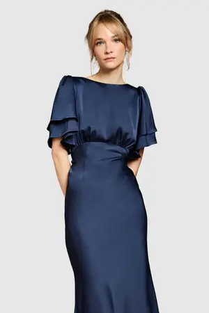 Coast High Neck Flutter Sleeve Maxi Dress - Navy