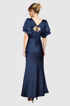 Coast High Neck Flutter Sleeve Maxi Dress - Navy