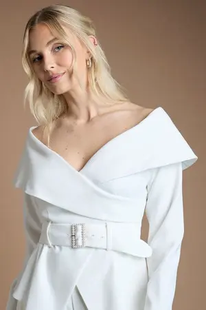 Coast Off The Shoulder Long Sleeve Belted Top