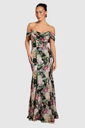 Coast Floral Bardot Maxi Dress - Black