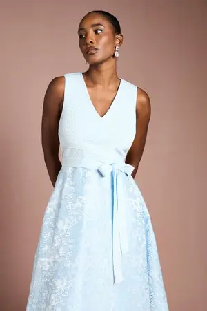 Coast Bandage V-neck Jacquard Midi Dress