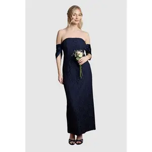 Coast Bardot Neck Short Sleeve Lace Maxi Dress - Navy
