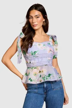 Coast Square Neck Bow Shoulder Peplum Top - Lilac