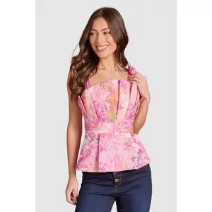 Coast Bow Shoulder Printed Peplum Top - Pink