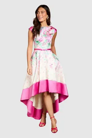 Coast Floral High-low Boat Neck Midi Dress - Ivory