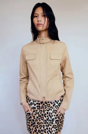 Mango Leopard Print Denim Mini Skirt