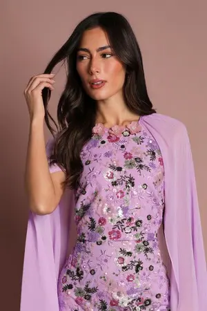 Coast Mesh Floral Embellished Cape Maxi Dress