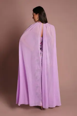 Coast Mesh Floral Embellished Cape Maxi Dress