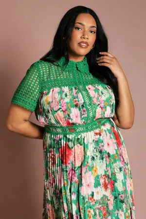 Coast Plus Lace Embellished Floral Pleated Midi Dress