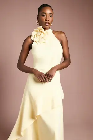 Coast Corsage High Neck Midi Dress - Lemon